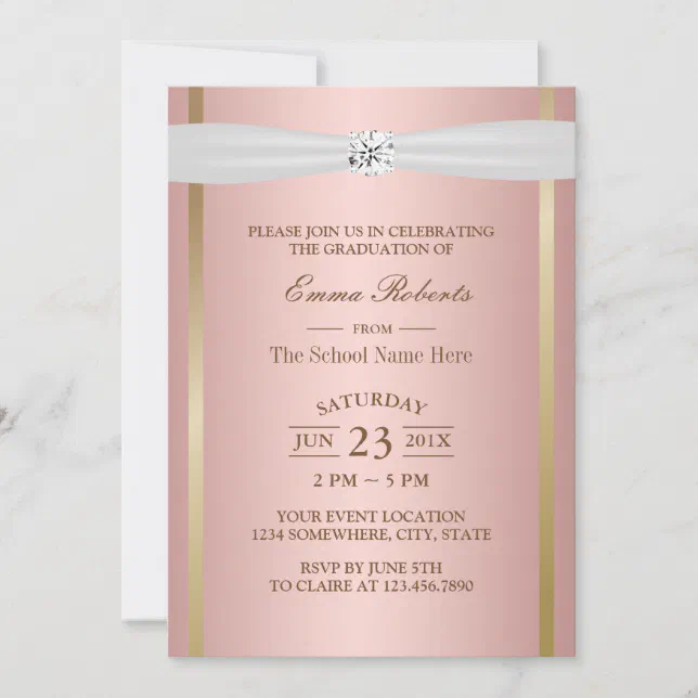 Graduation Party Elegant Rose Gold Ivory Ribbon Invitation | Zazzle