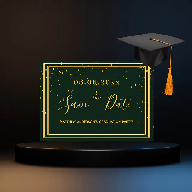 Graduation party emerald green gold save the date | Zazzle