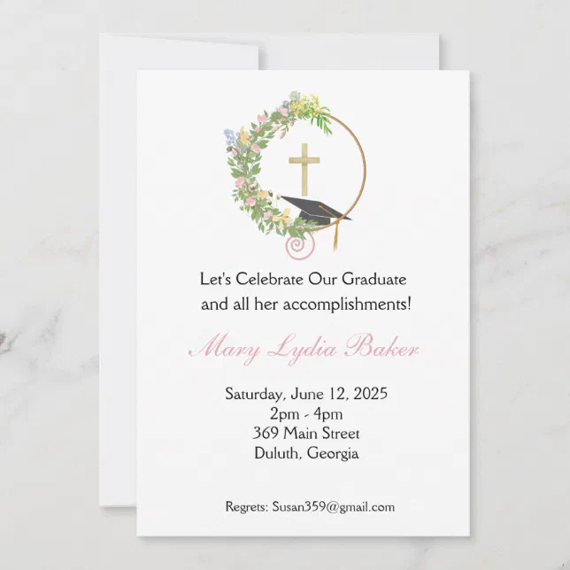 Graduation Party Floral Cross Design, Grad cap Invitation | Zazzle