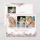 Graduation Party Floral Geometric Blush Rose Gold Postcard | Zazzle
