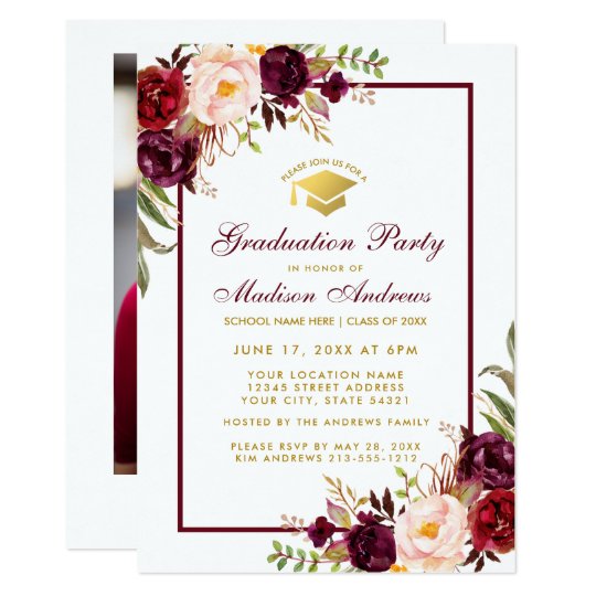 Graduation Party Floral Invite - Photo Back | Zazzle.com