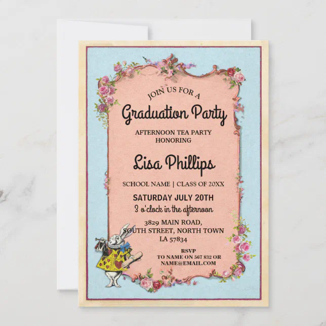 Graduation Party Flower Wonderland Rabbit Invite | Zazzle