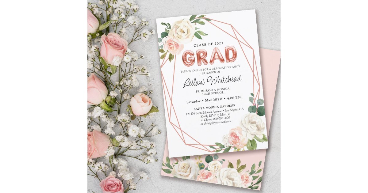 Graduation Party Girly Blush Pink Floral Invitation | Zazzle