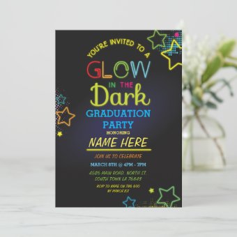 Graduation Party Glow In The Dark Neon Invite | Zazzle