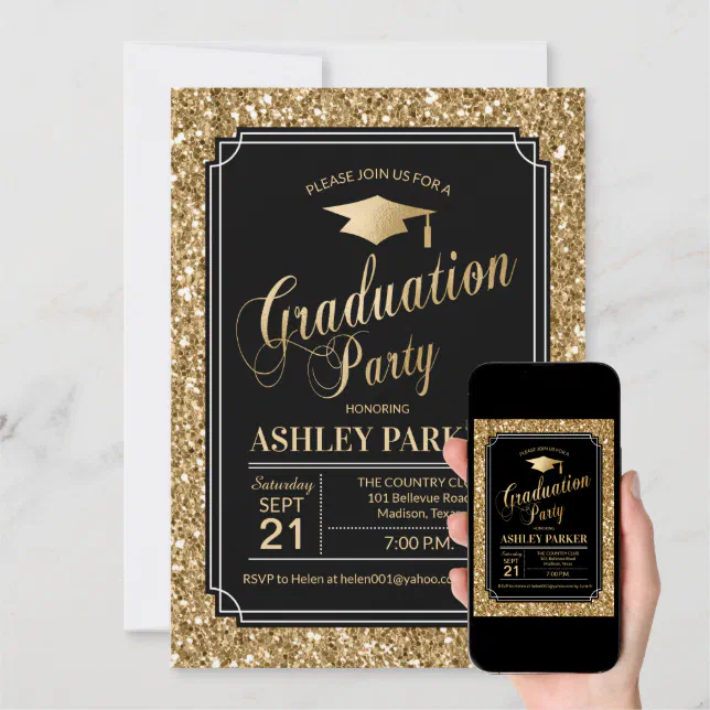 Graduation Party - Gold Black Invitation | Zazzle