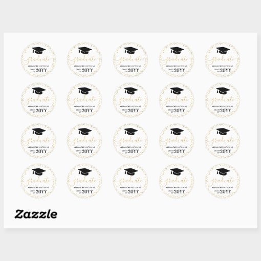 Graduation Party Gold Glitter Confetti Classic Round Sticker | Zazzle