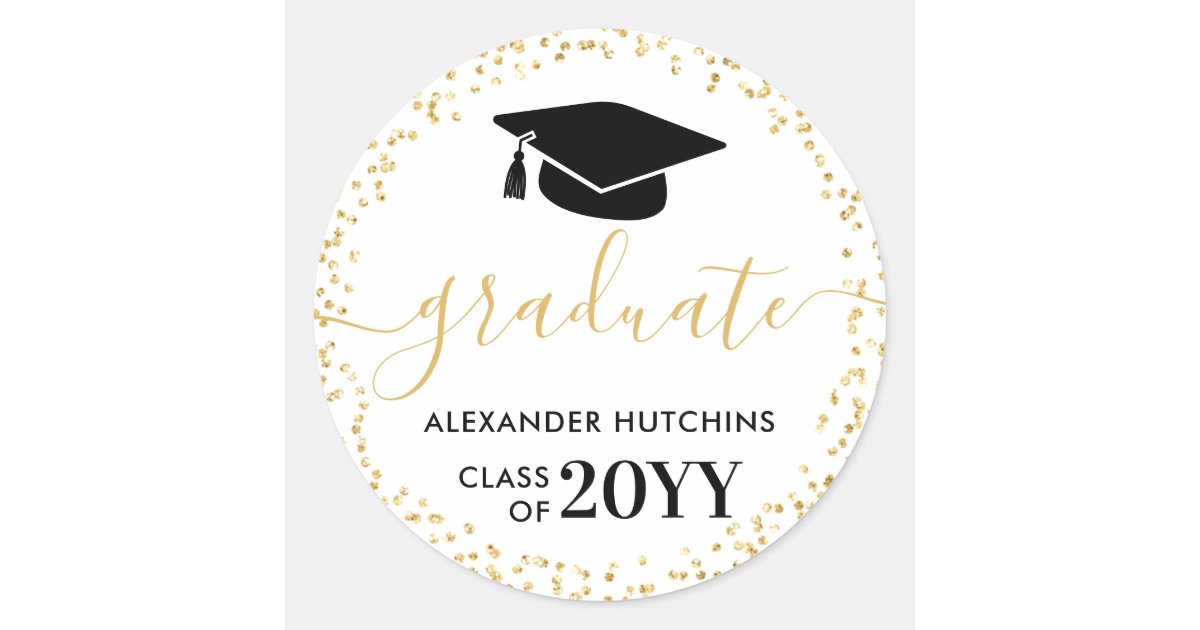 Graduation Party Gold Glitter Confetti Classic Round Sticker | Zazzle.com