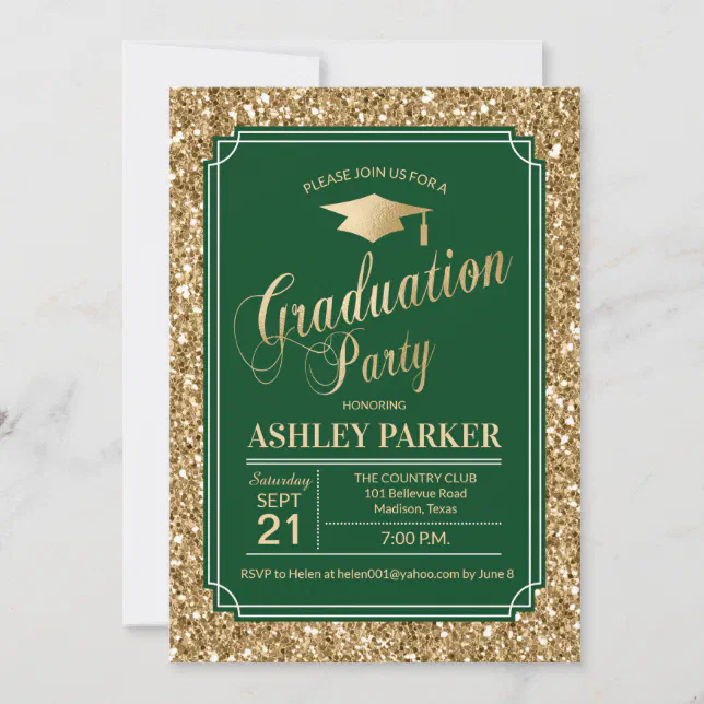 Graduation Party - Gold Green Invitation | Zazzle