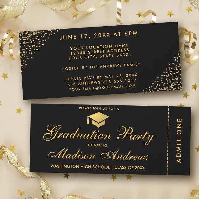 Graduation Party Gold Ticket Glitter Invitation S | Zazzle