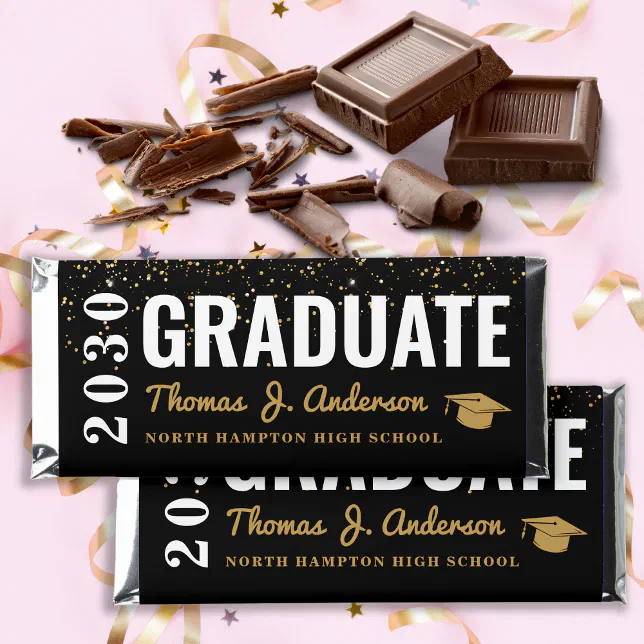Graduation Party Graduate Black Gold Personalized Hershey Bar Favors ...