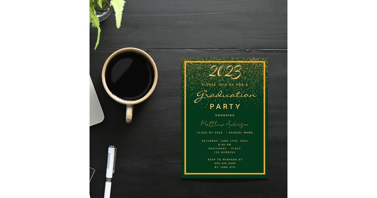 Graduation party green gold 2025 invitation | Zazzle