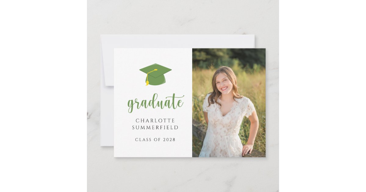Graduation Party Green Gold Cap Tassel Photo Invitation | Zazzle