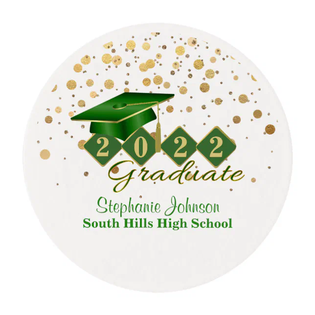 Graduation Party Green & Gold Edible Frosting Rounds | Zazzle