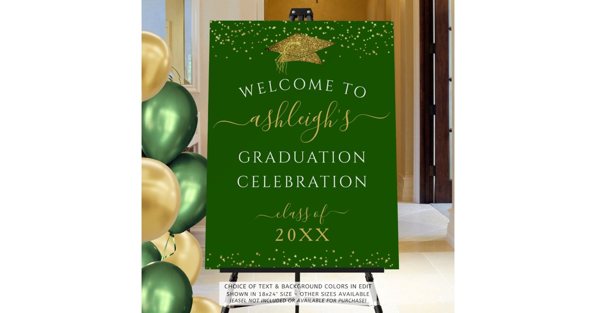 Graduation Party Green Gold Faux Glitter Welcome Foam Board | Zazzle