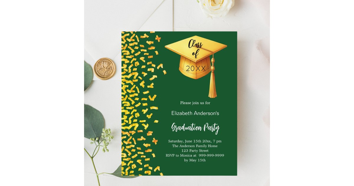 Graduation party green gold invitation | Zazzle