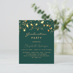 Graduation party green gold star budget invitation | Zazzle
