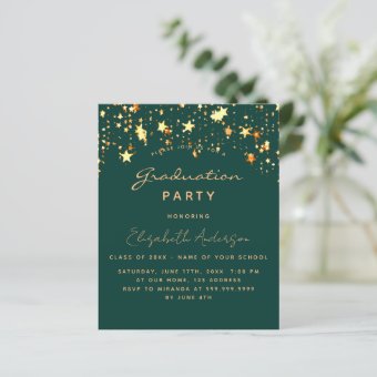 Graduation party green gold star budget invitation | Zazzle