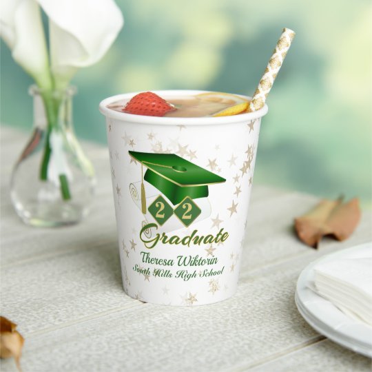 Graduation Party Green & Gold Stars Paper Cup | Zazzle.com