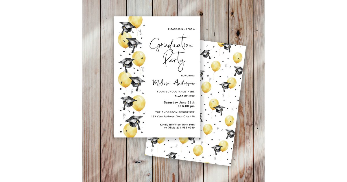 Graduation Party Hats with balloons Invitation | Zazzle