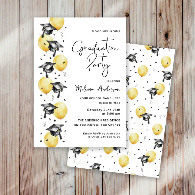 Graduation Party Hats with balloons Invitation | Zazzle