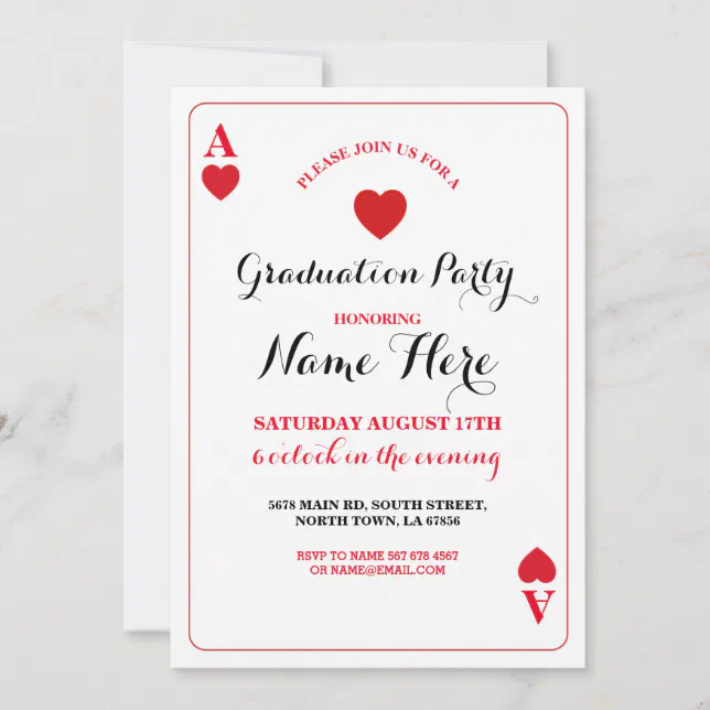 Graduation Party Hearts Playing Card Vegas Invite | Zazzle