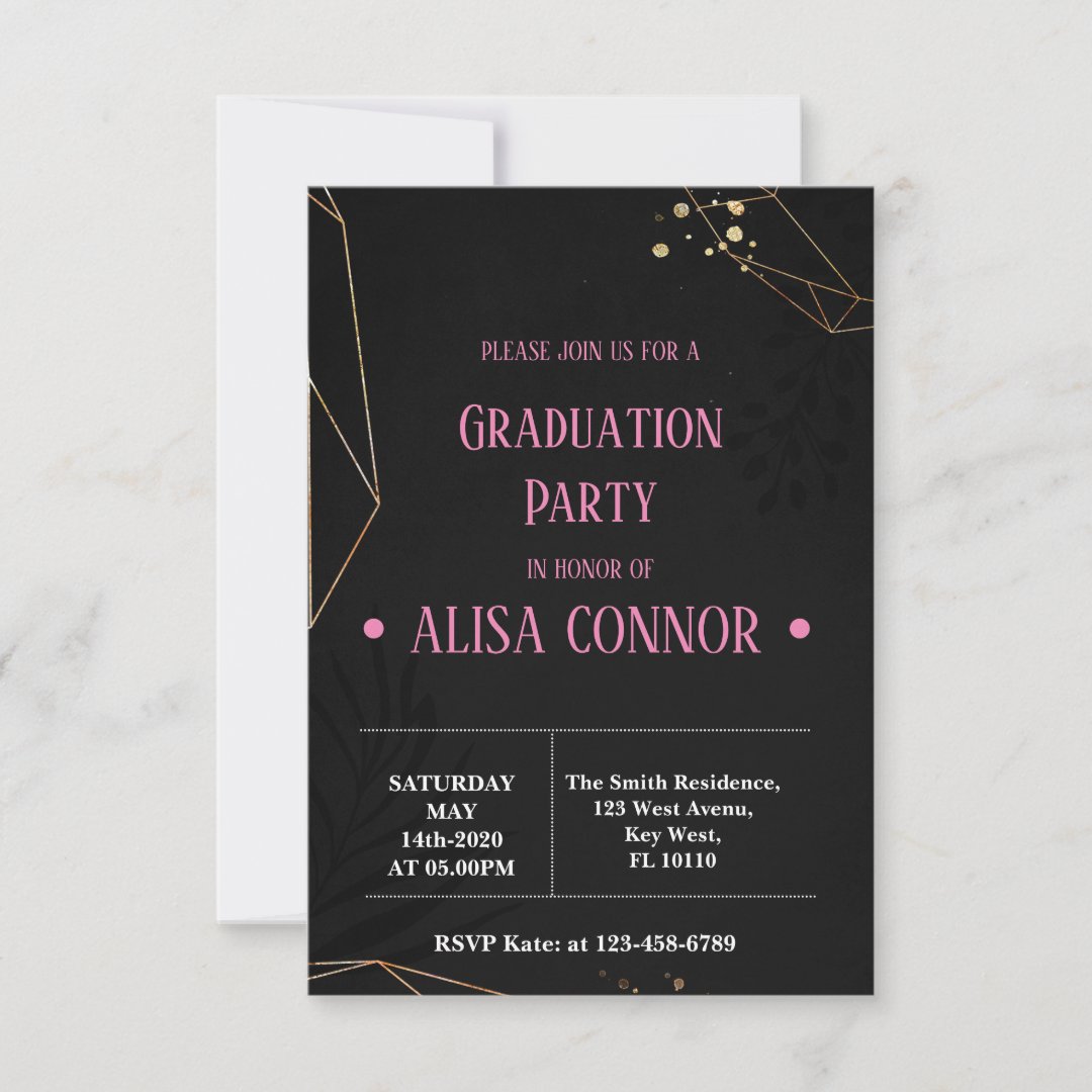 Graduation Party Invintation Black and Pink RSVP Card | Zazzle
