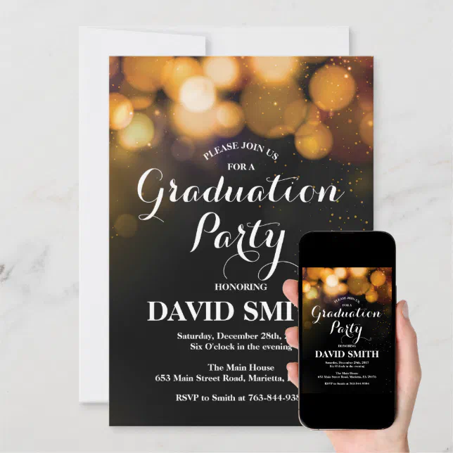 Graduation Party Invitation Card Gold Glitter | Zazzle
