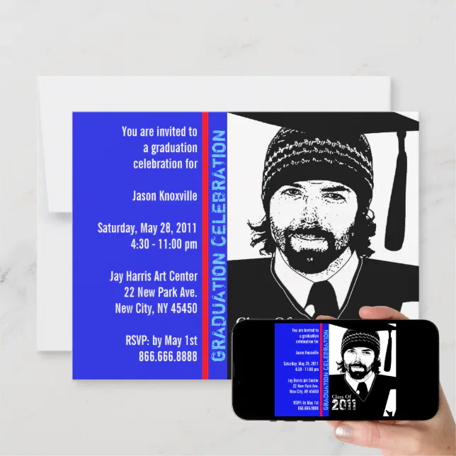 Graduation Party Invitation Funny Cartoon Cap Gown | Zazzle