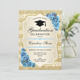 Graduation Party Invitation - Gold Blue | Zazzle