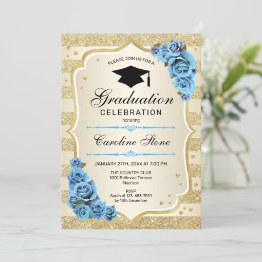 Graduation Party Invitation - Gold Blue | Zazzle