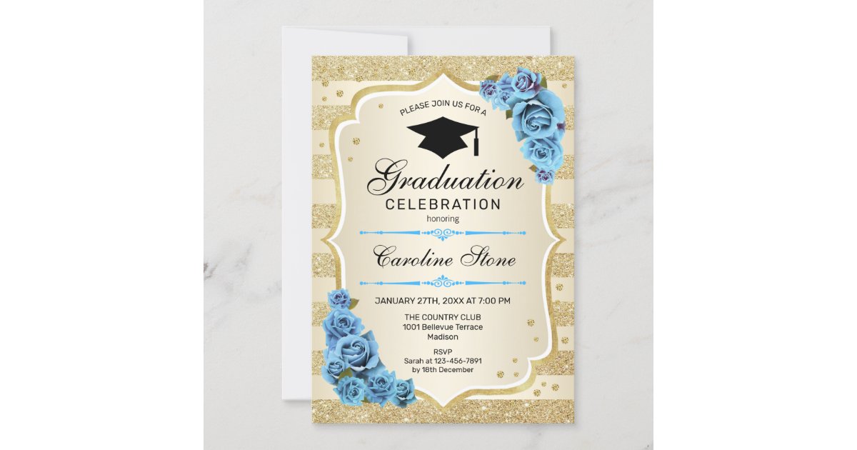 Graduation Party Invitation - Gold Blue | Zazzle