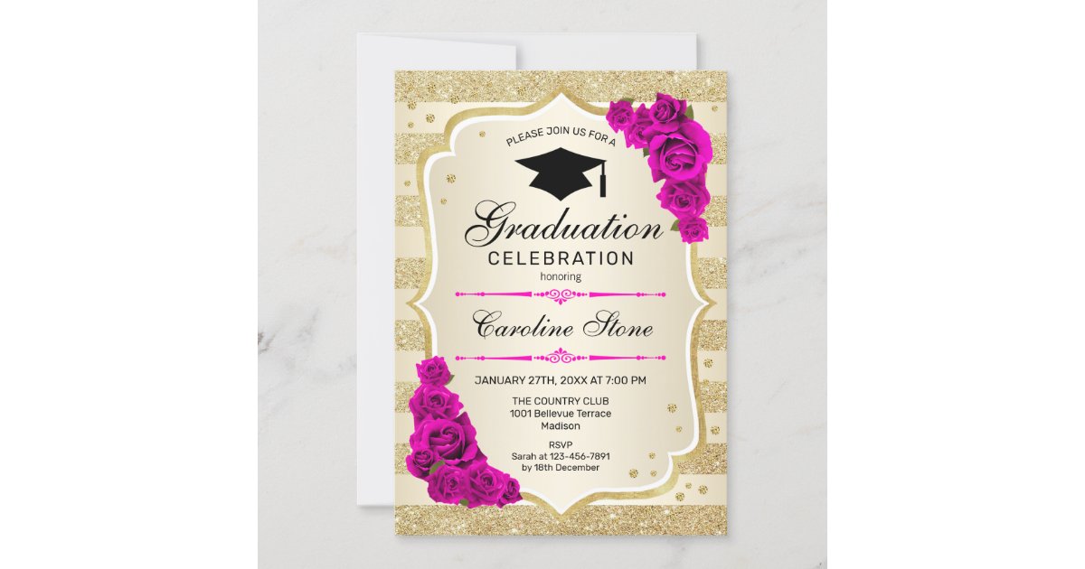 Graduation Party Invitation - Gold Hot Pink | Zazzle