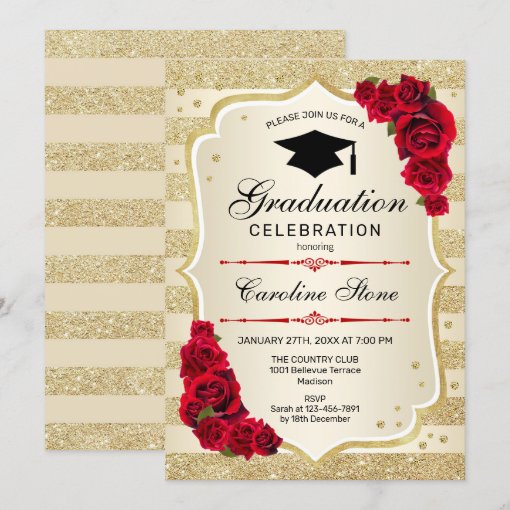 Graduation Party Invitation - Gold Red | Zazzle
