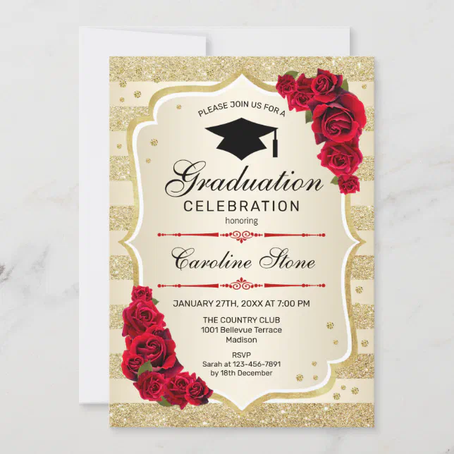 Graduation Party Invitation - Gold Red | Zazzle