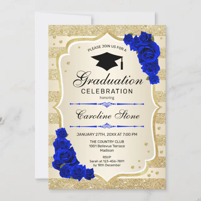 Graduation Party Invitation - Gold Royal Blue | Zazzle