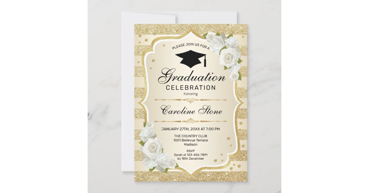 Graduation Party Invitation - Gold White | Zazzle