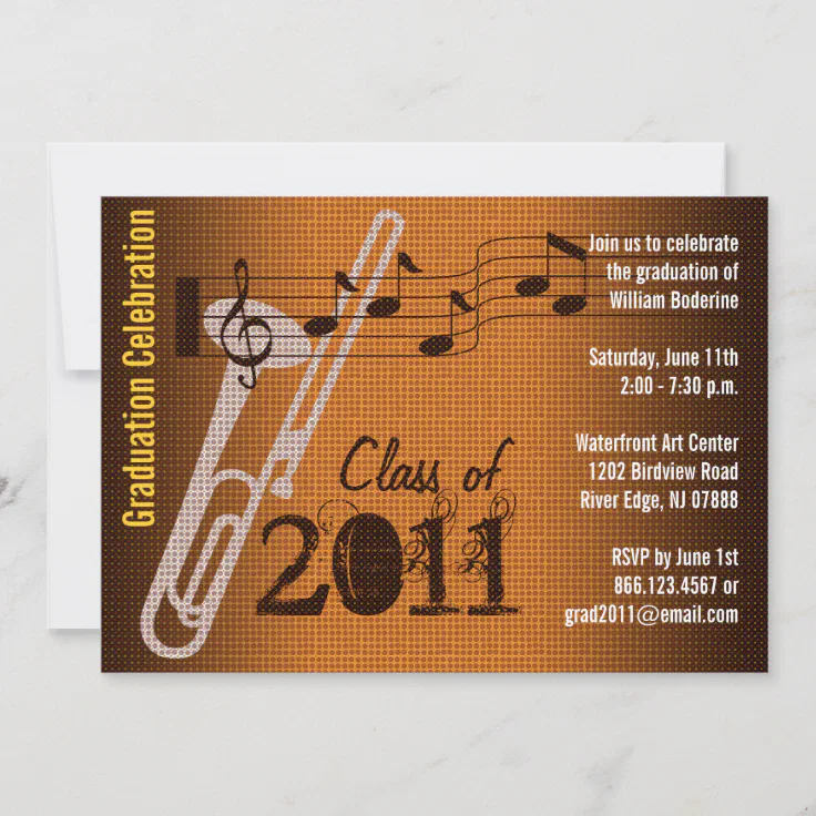 Graduation Party Invitation Music Trombone 2 | Zazzle