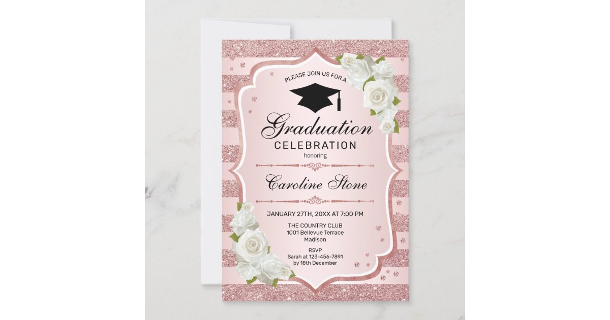 Graduation Party Invitation - Rose Gold White | Zazzle
