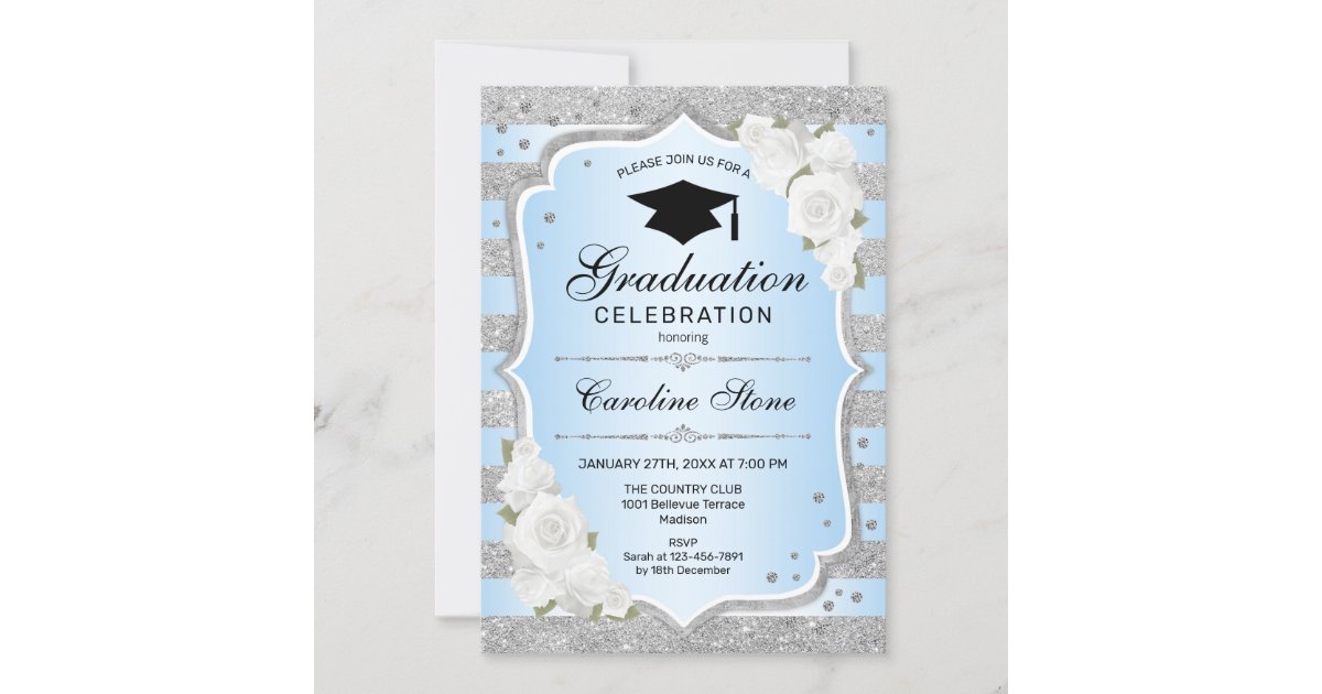 Graduation Party Invitation - Silver Blue | Zazzle