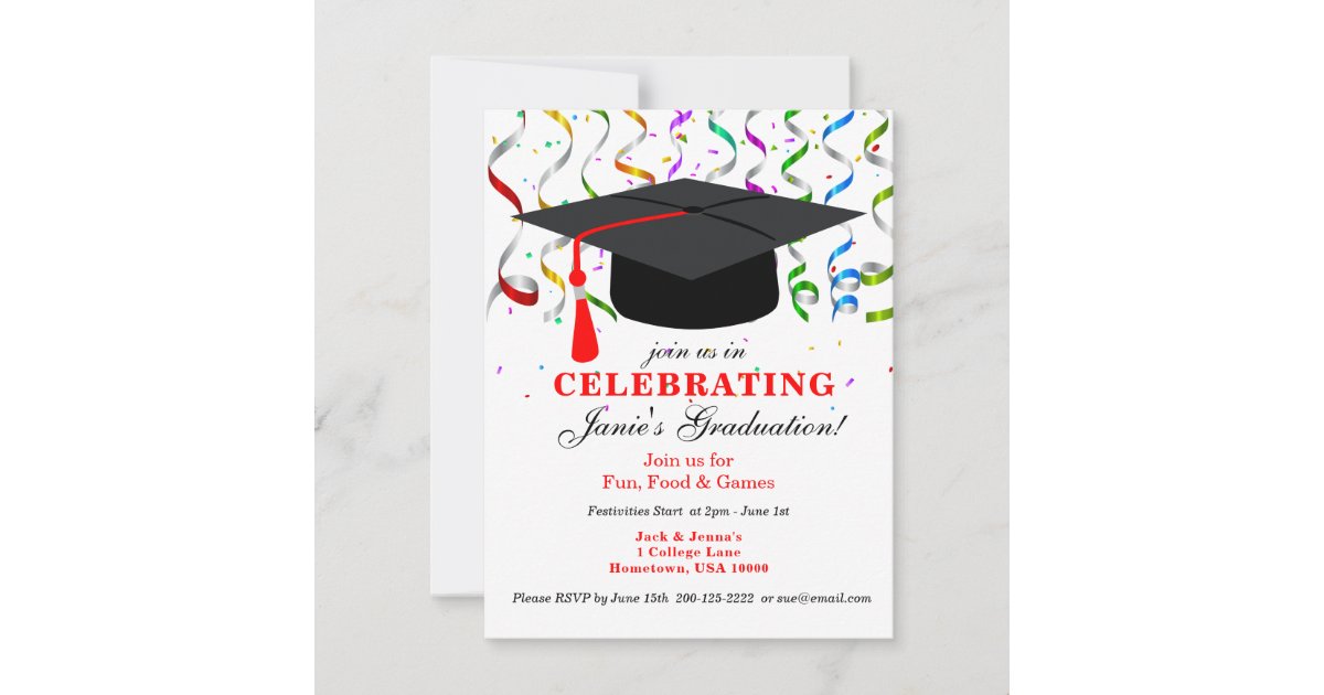 GRADUATION Party Invitation with Black Cap | Zazzle