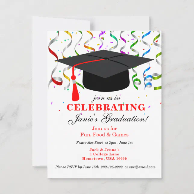 GRADUATION Party Invitation with Black Cap | Zazzle