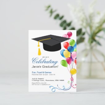 GRADUATION Party Invitation with Colorful Balloons | Zazzle