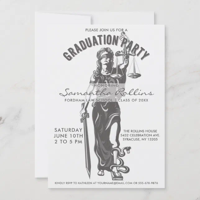 Graduation Party Invitations | Lady Justice | Zazzle