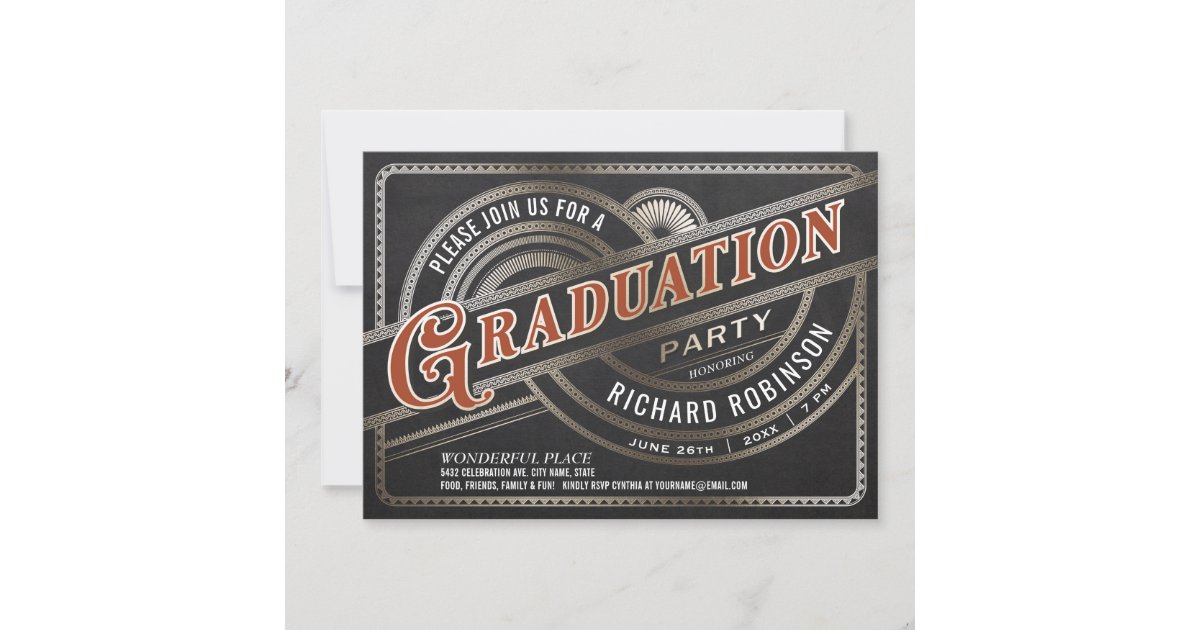 Graduation Party Invitations - Retro Vintage Foil | Zazzle