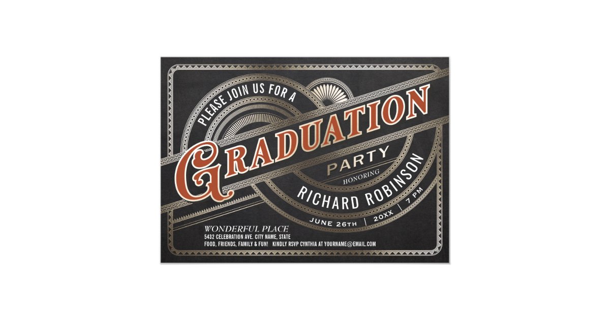 Graduation Party Invitations - Retro Vintage Foil | Zazzle.com