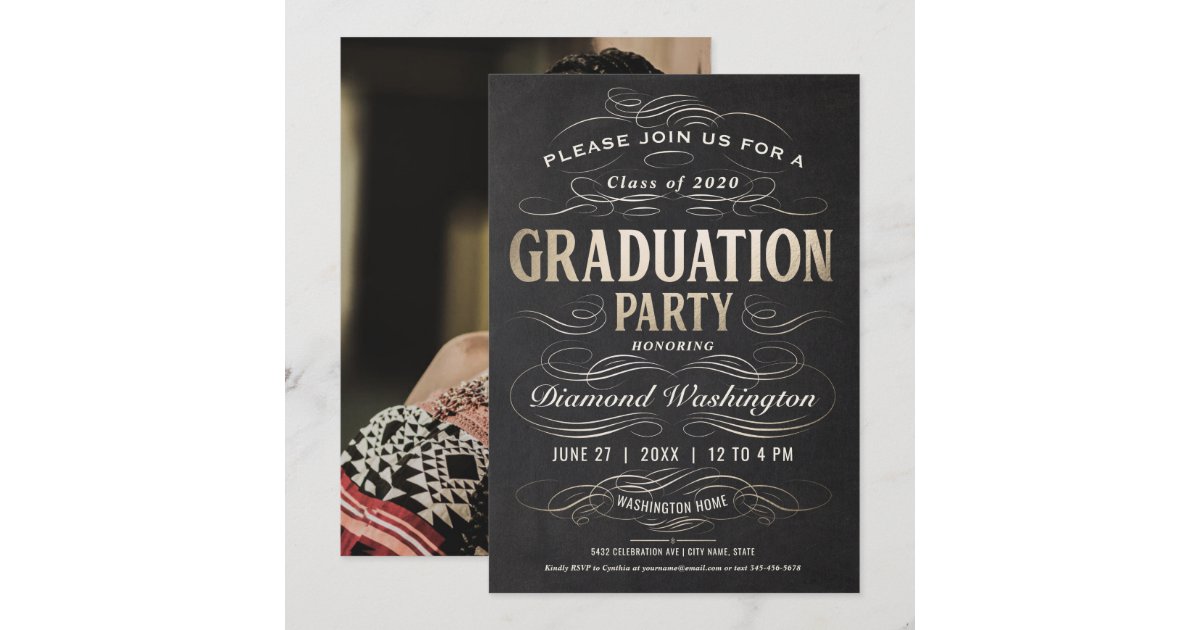 Graduation Party Invitations Scrollwork Gold Foil | Zazzle