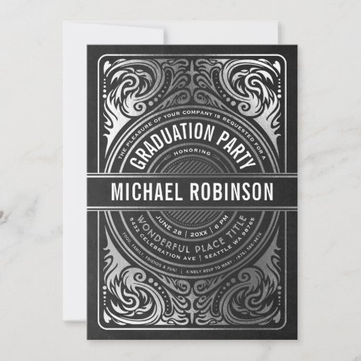 Graduation Party Invitations Silver Foil Photo | Zazzle