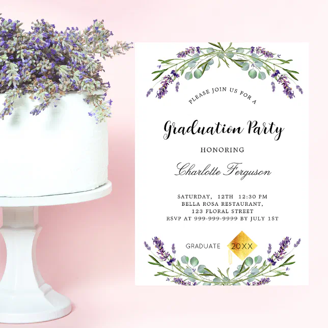 Graduation party lavender eucalyptus florals invitation | Zazzle