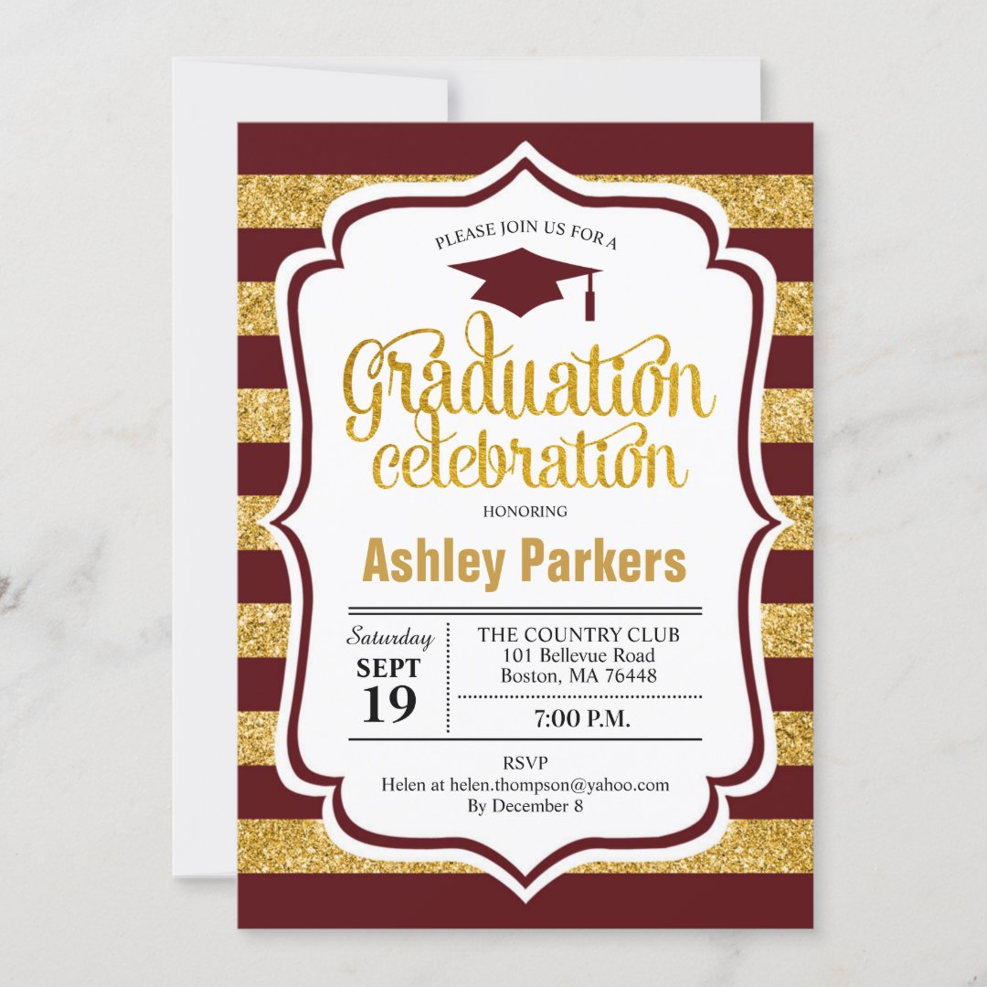 Graduation Party - Maroon Gold Stripes Invitation | Zazzle