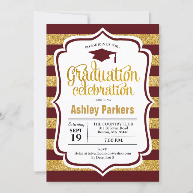 Graduation Party - Maroon Gold Stripes Invitation | Zazzle